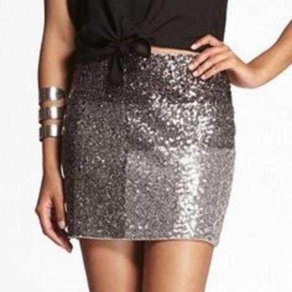 Express | Skirts | Express Silver Sequin Mini Skirt Size Med Sequin ...